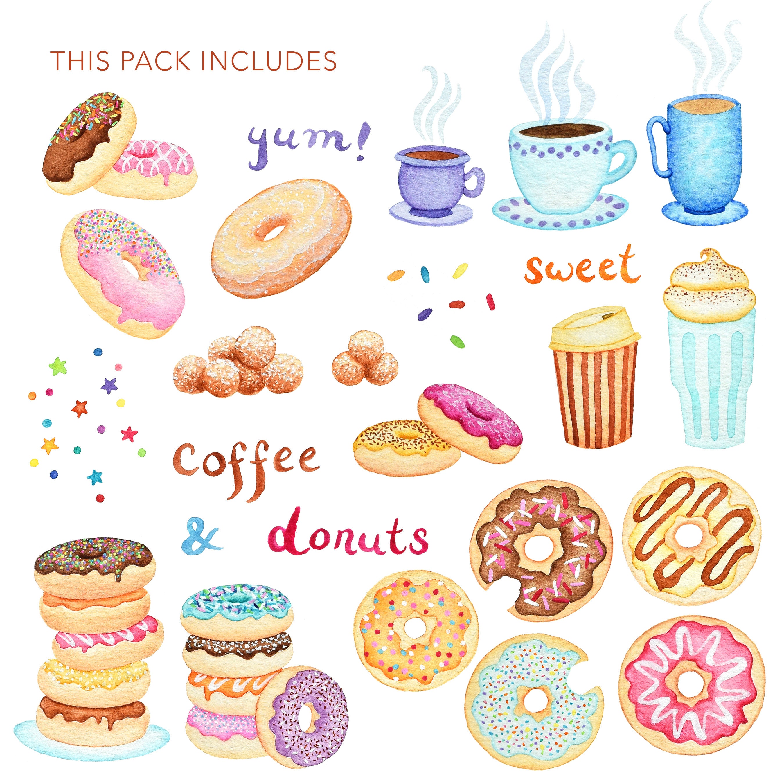 Donuts and Coffee Watercolor Clipart - Etsy