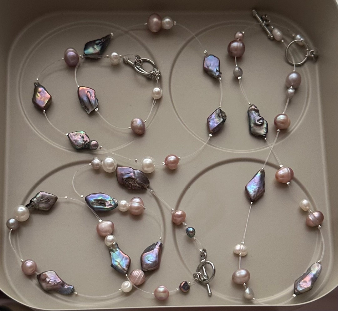 Invisible String Series — Floating Pearl Necklaces - Etsy