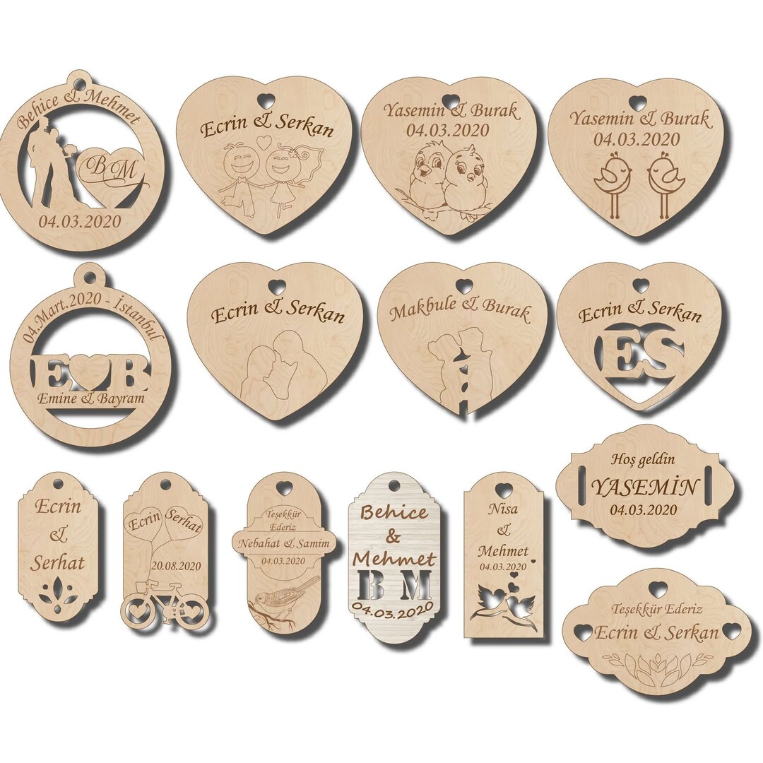 15 Pc Wedding Wood Labels Vector.laser Cut File Svg -ai -cdr- Dxf and ...