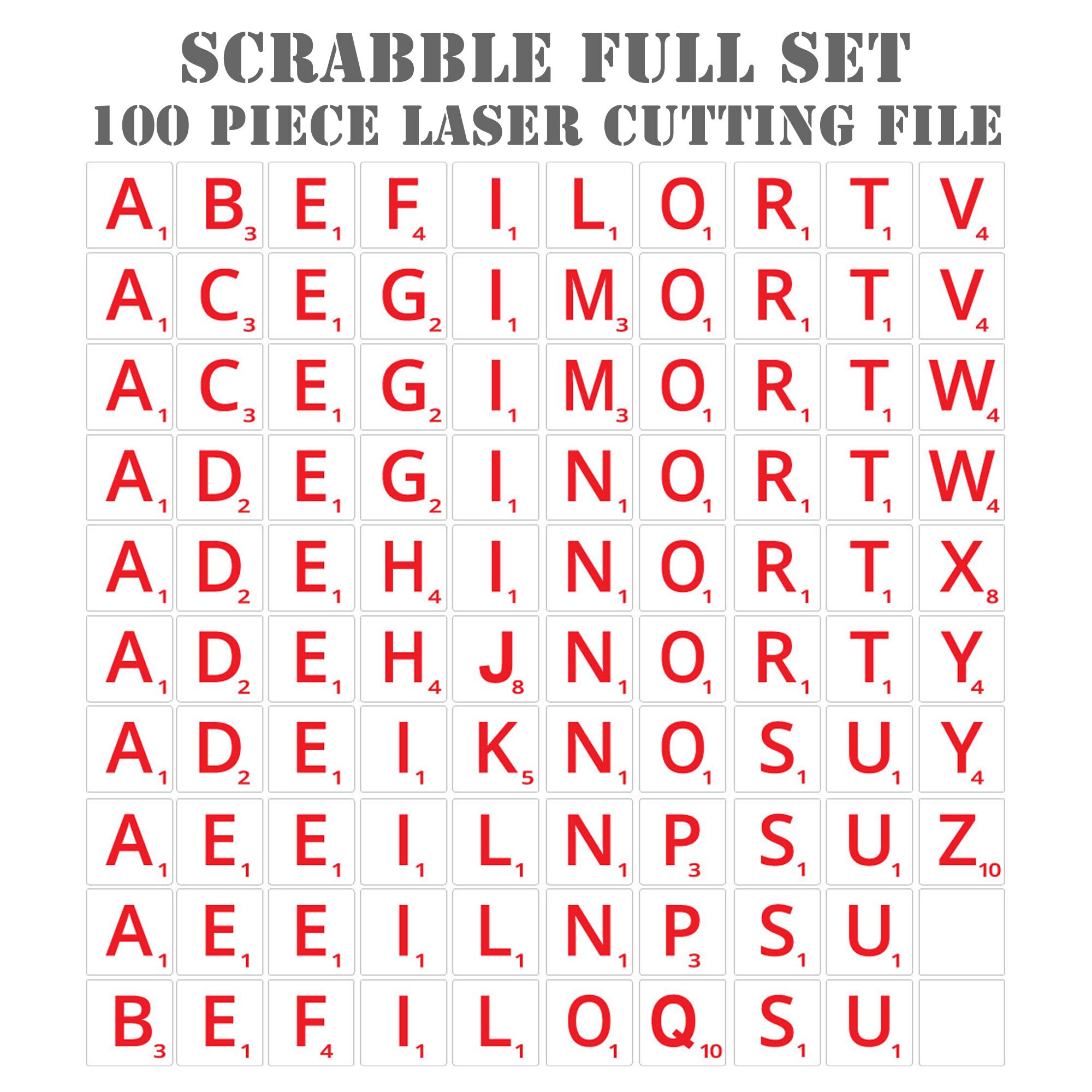 Scrabble Full Set 100 Piece + Board Laser Cutting File. Scrabble Svg ...