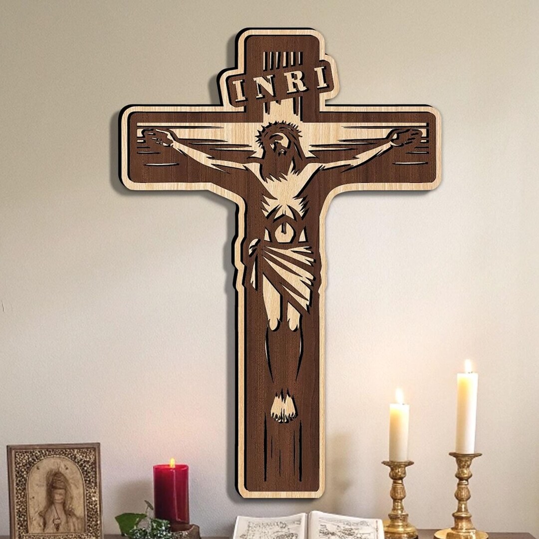 Laser Cut Jesus and Cross, 1 or 2 Layer. INRI Cros Wall. Crucifix Cut ...