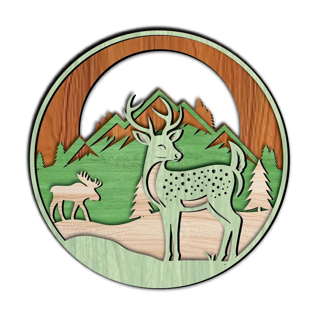 Roe Deer, Mountains and Hills, 4-layer Laser Cut File. Roe Deer ...