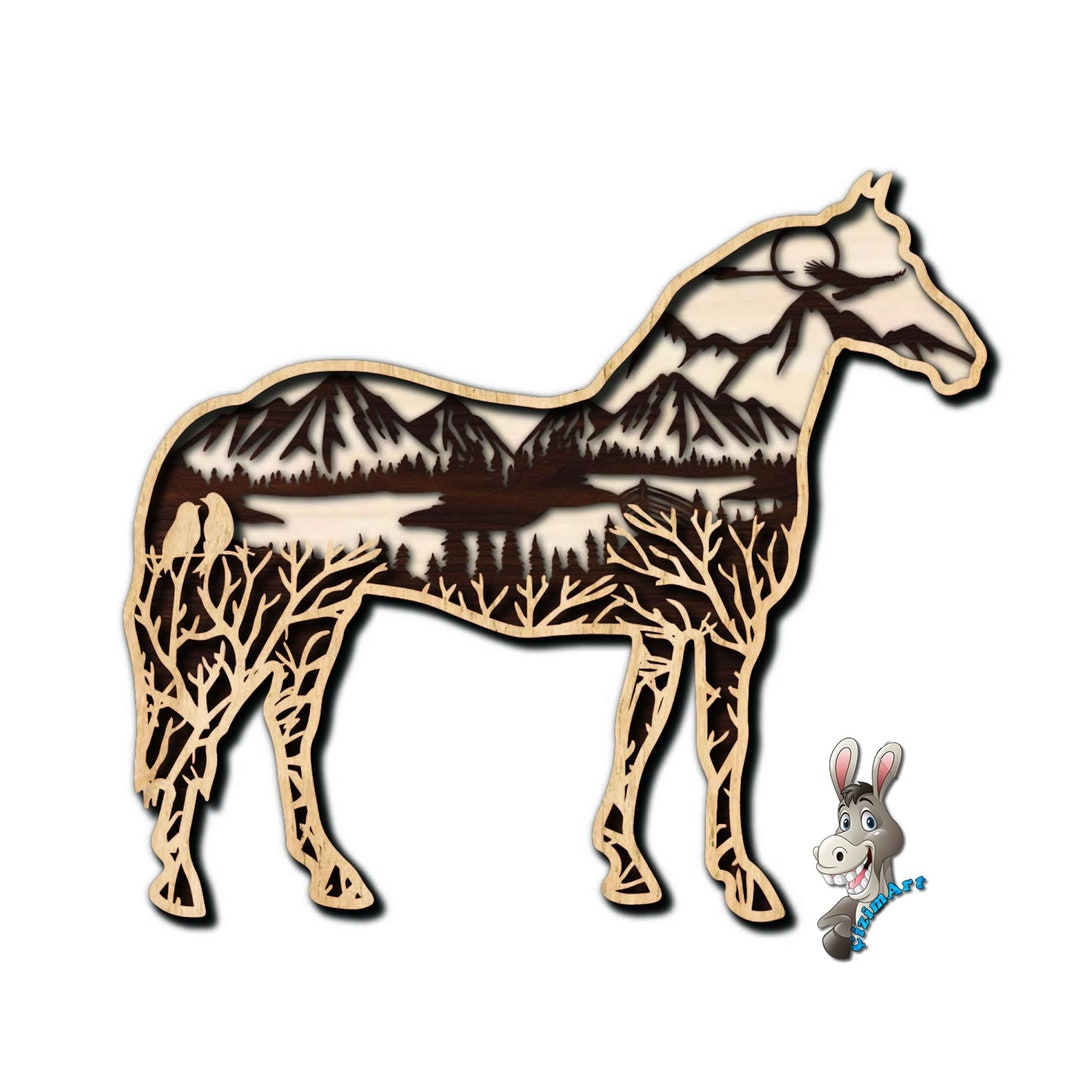 Horse and Mountains Laser Cut File for Wall. 3 Layer Horse Laser Cut ...