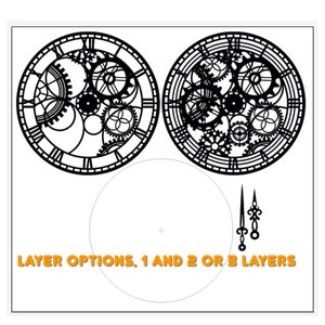 Laser Cut Wall Clock File With Layers and Gears. Layer Options. 1 and 2 ...