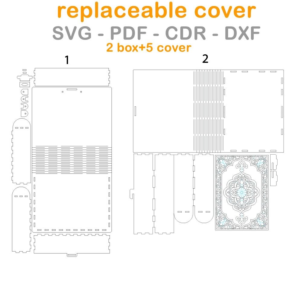 2 Book Box 5 Cover Wood Book Laser Cut Files. Customizable | Etsy