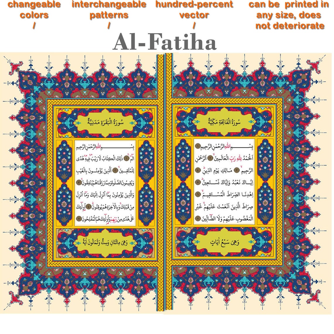 Surah Al Fatiha Quran Page With Printable Motif. Surah of the - Etsy