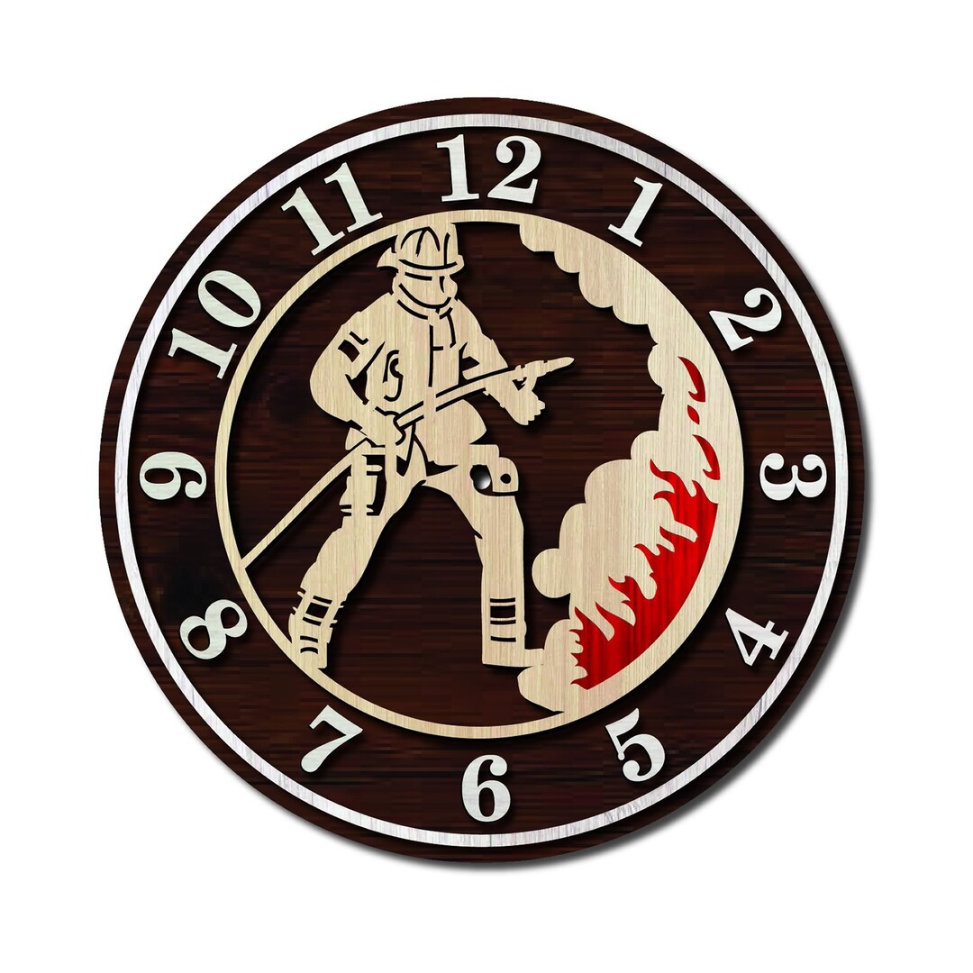 Fireman and Fire Laser Cut File. Fireman for Laser. Wall Clock Fireman ...