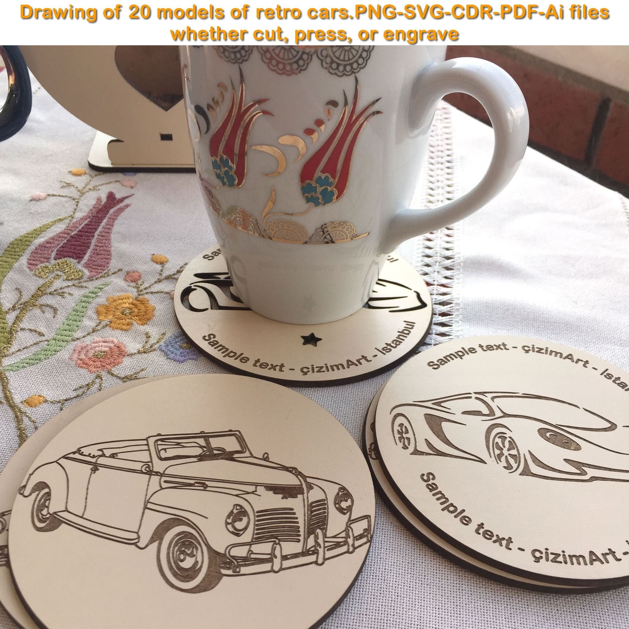 Laser Cut Coasters,retro Car, Vintage Cars Vector File. PNG - SVG- PDF ...