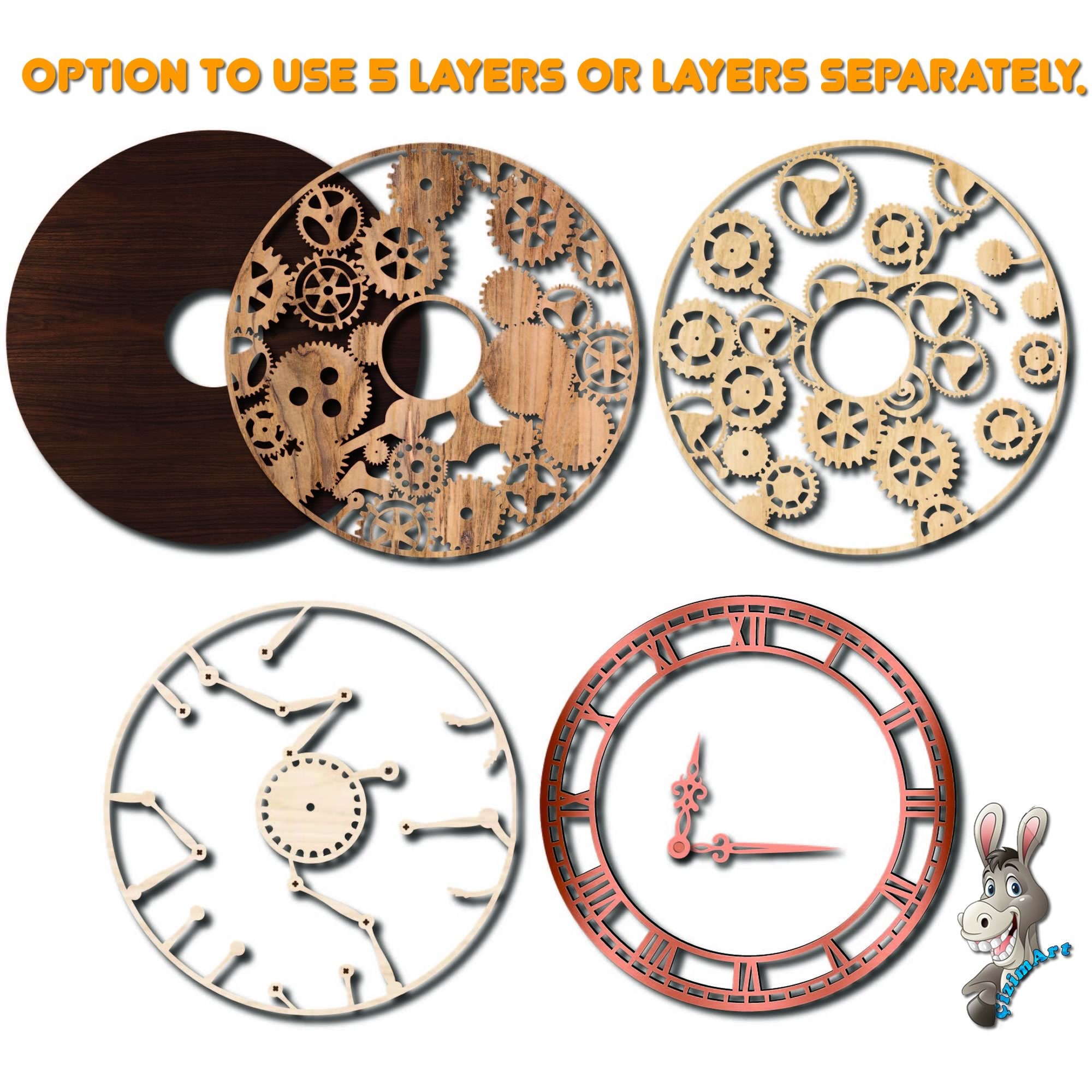 Gear Wheel Wall Clock Laser Cutting File. Layers Are Individual and ...