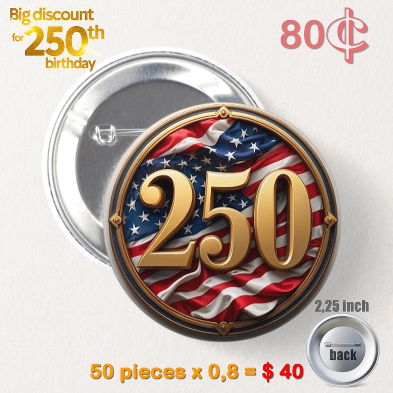 Customizable 250th Anniversary Badge. Silk American Flag and Gold ...