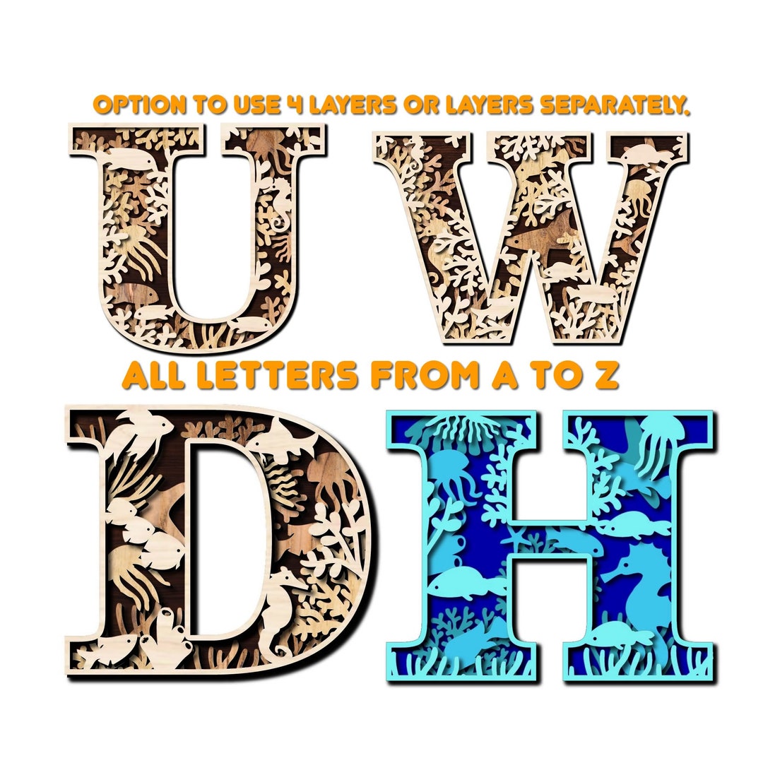 Underwater Themed Alphabet Set Laser Cut File. Sea Letters With Layer ...