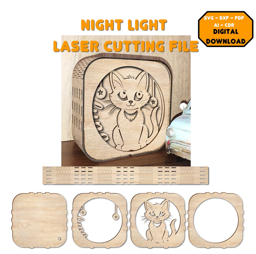 Cat Night Light Laser Cutting File. Little Kitten Night Light. Cat ...