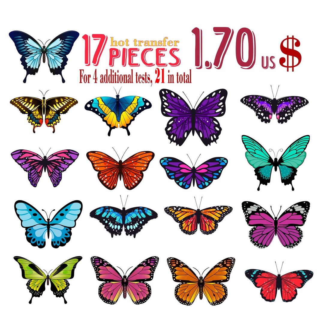 17 Butterflies Iron on Transfer. 2.36 Inch Width, Different Patterns ...