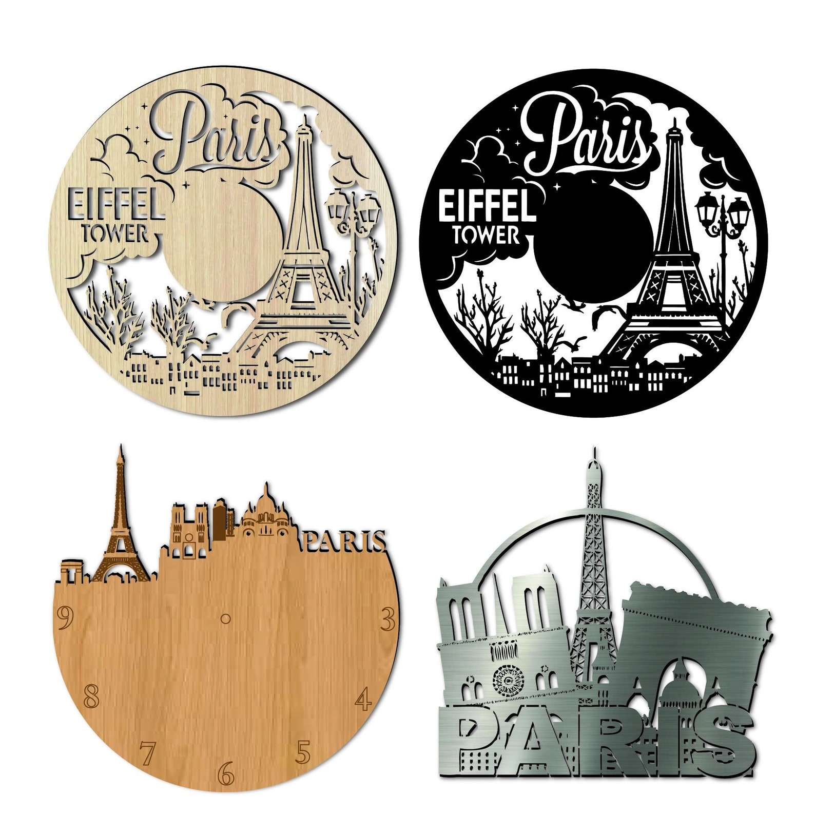 7-in-1 Paris themed wall art and clock file. Laser cut file. | Etsy