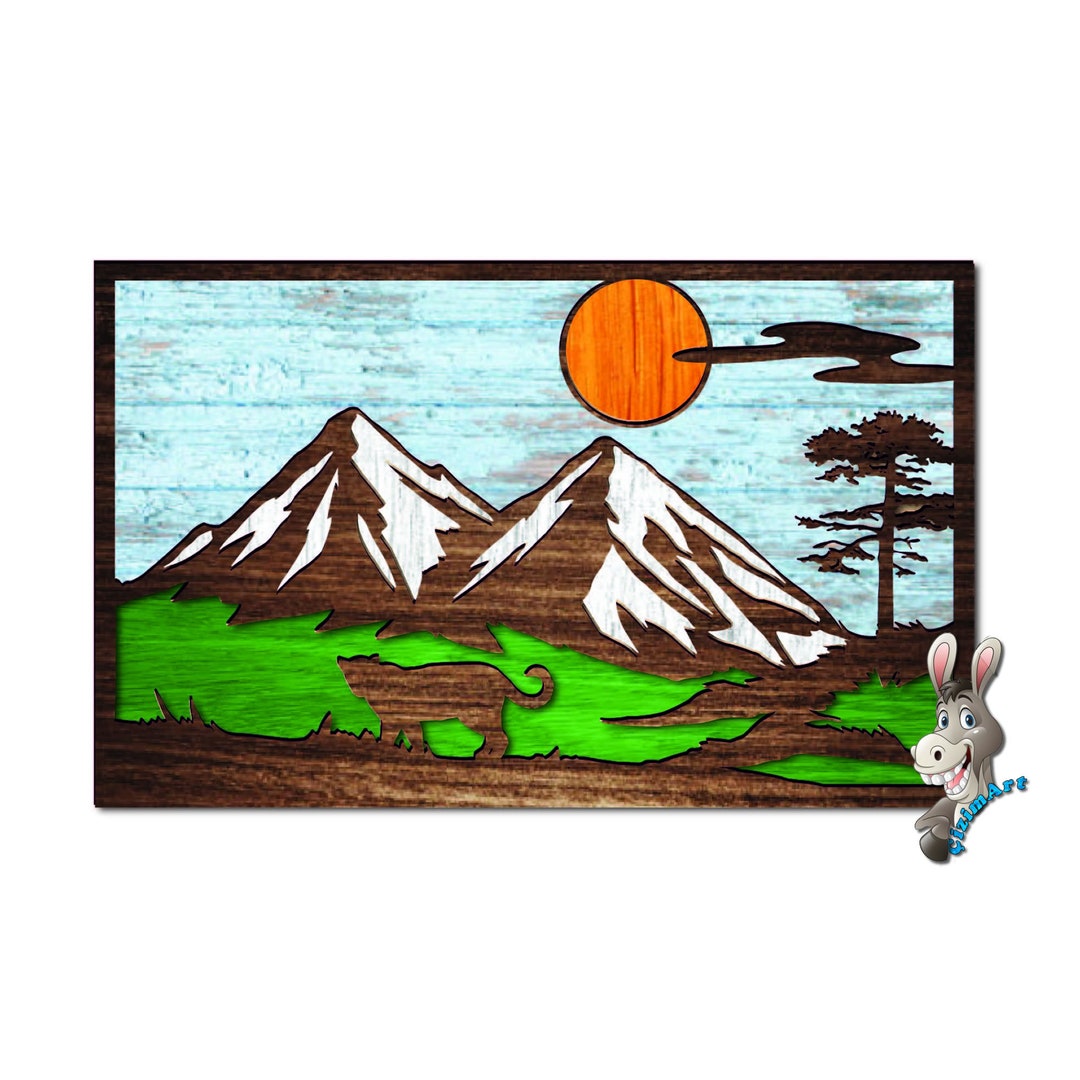 Laser Cut Files With Mountains and Lion Theme. Laser Cut Mountains and ...