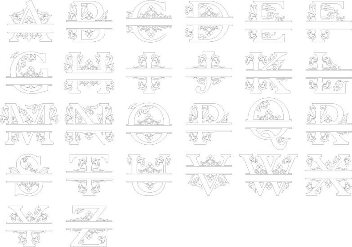 26 Font Split Monogram SVG Letters. 26 Latters Alphabet Laser | Etsy