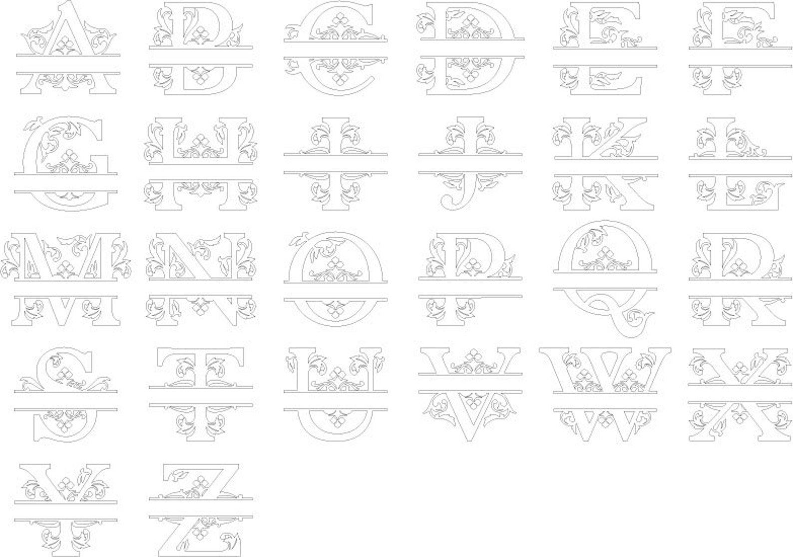26 Font Split Monogram SVG Letters. 26 Latters Alphabet Laser | Etsy