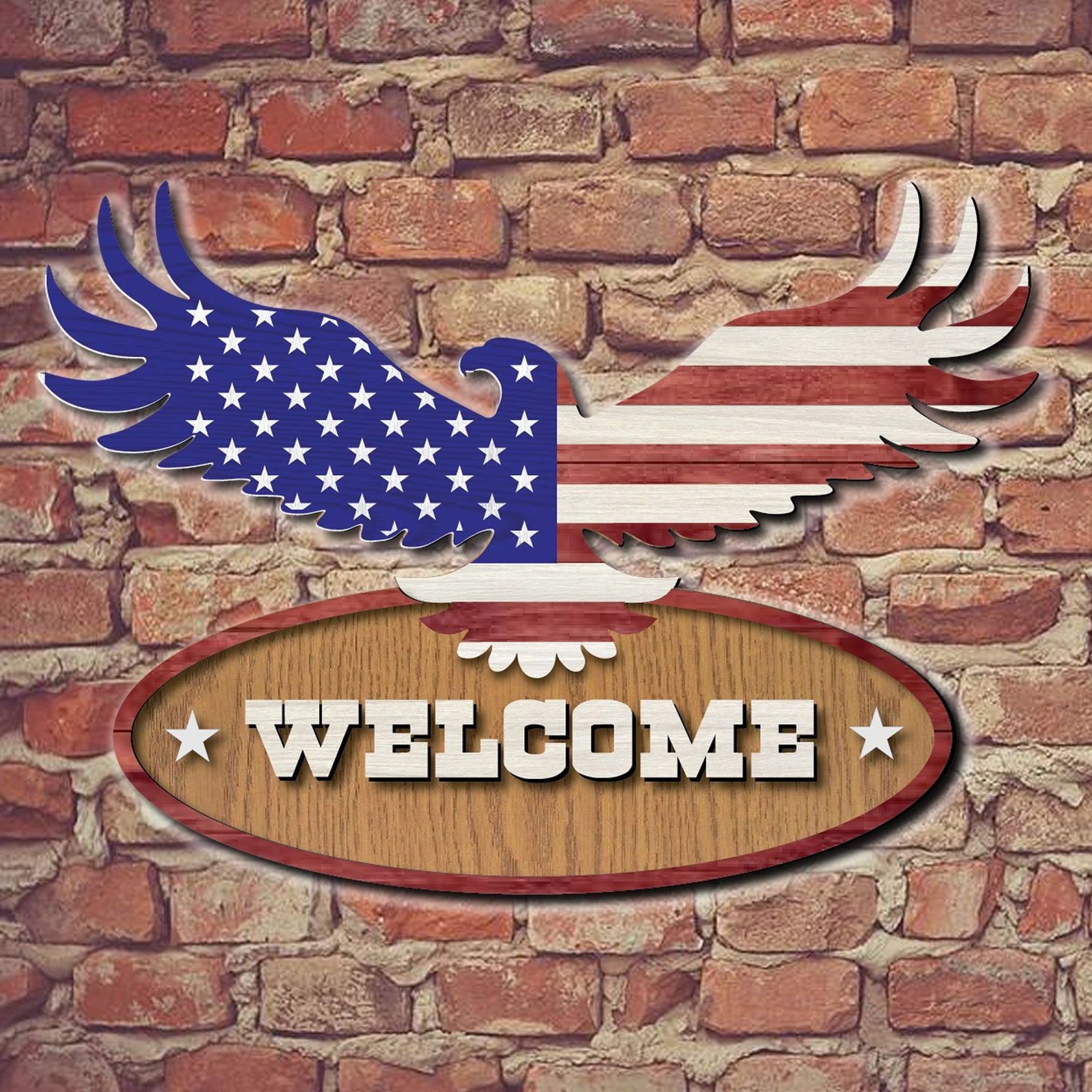 Usa Flag Welcome Sign Laser Cut File. 3D American Eagle and Flag Wall ...