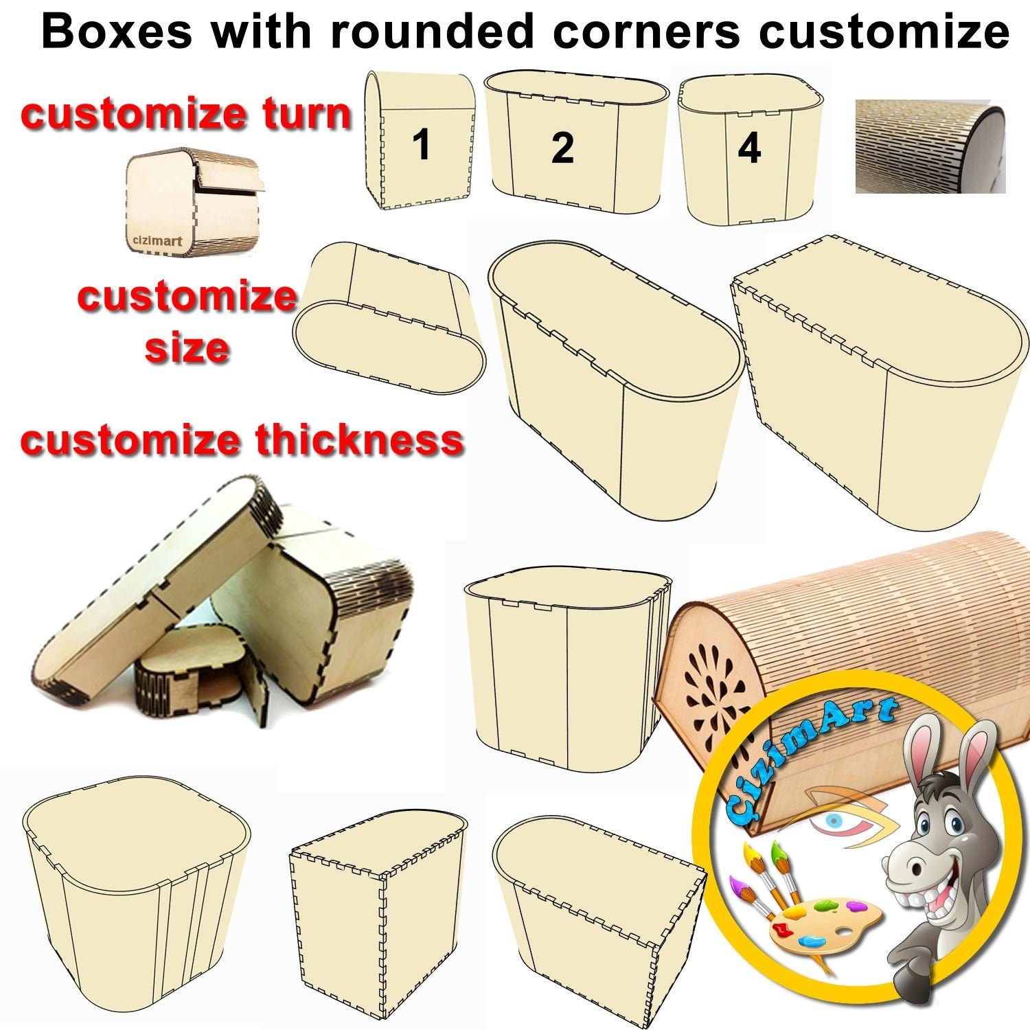 Laser Cut Files.boxes With Rounded Corners Customize SVG and DXF Files ...