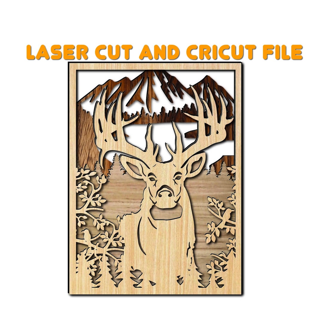 Deer and Mountains Laser and Cricut Cutting File. Deer and Nature Laser ...