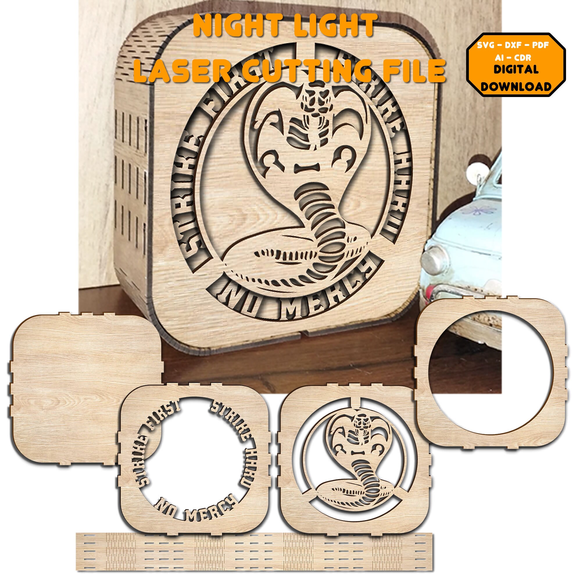 Cobra Night Light Laser Cutting File. Cobra Kai Night Light. Cobra ...