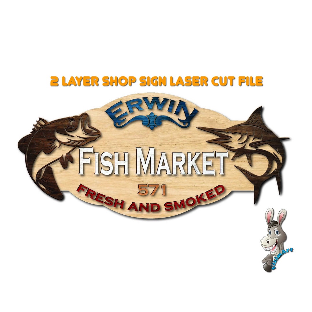 Fish Market Sign Laser Cut File. Replaceable Shop Sign Laser Cut File ...