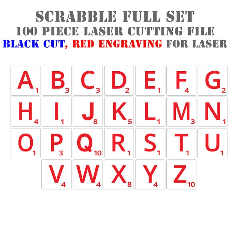 Scrabble Full Set 100 Piece + Board Laser Cutting File. Scrabble Svg ...
