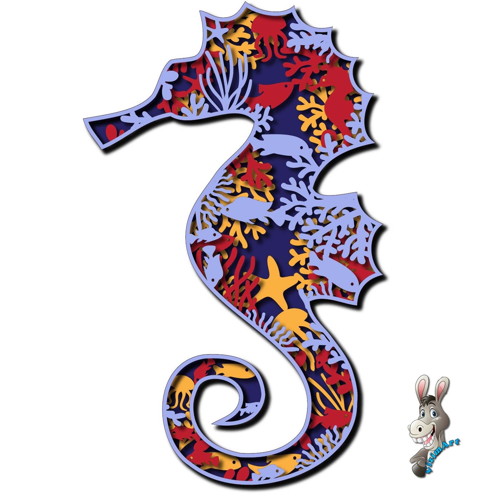 Seahorse File for Laser Cutting. Seahorses 4 Layer Wall Decoration ...