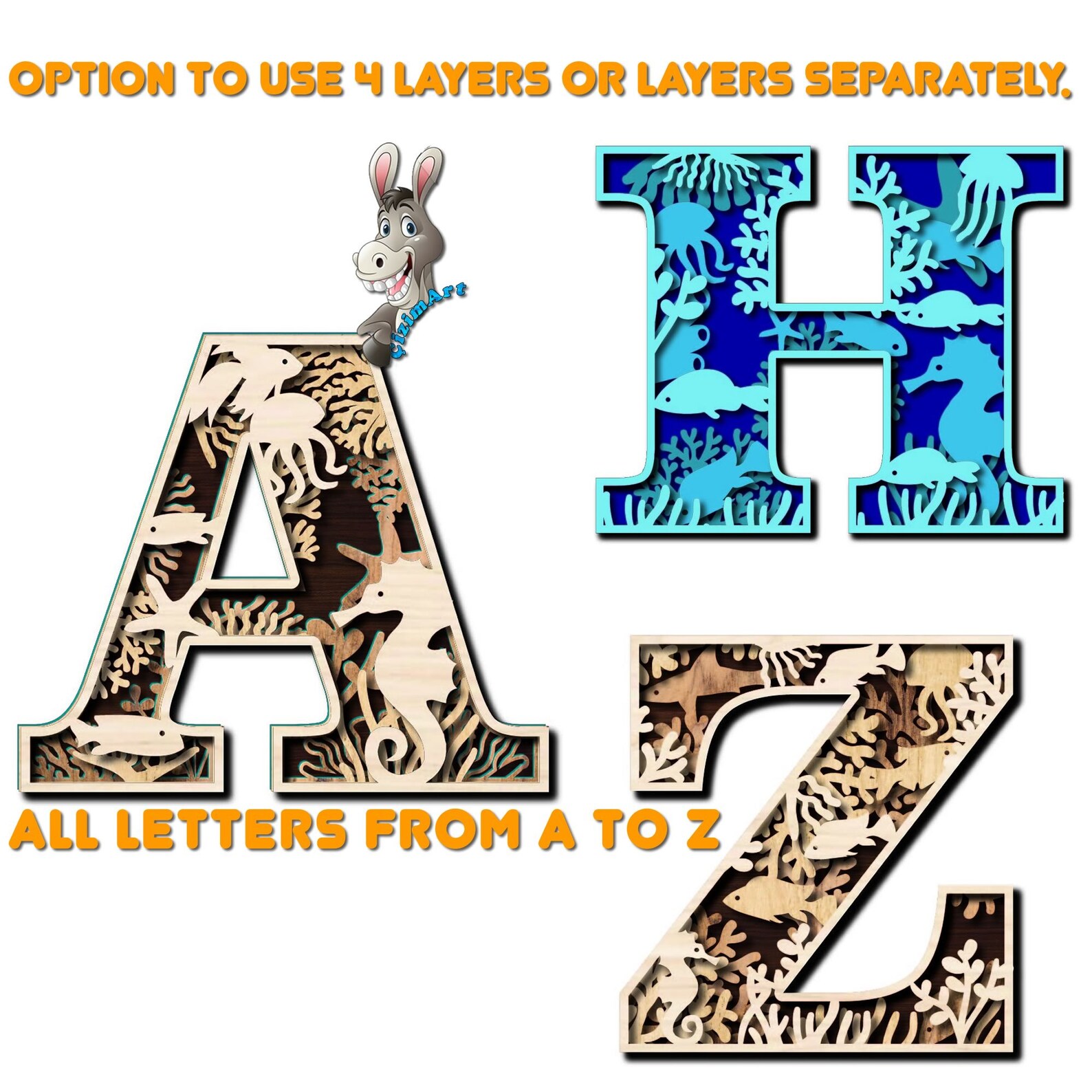 Underwater Themed Alphabet Set Laser Cut File. Sea Letters With Layer ...