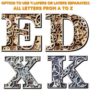 Gear Font Alphabet Set Laser Cut File. Gear Letters With Layer Options ...