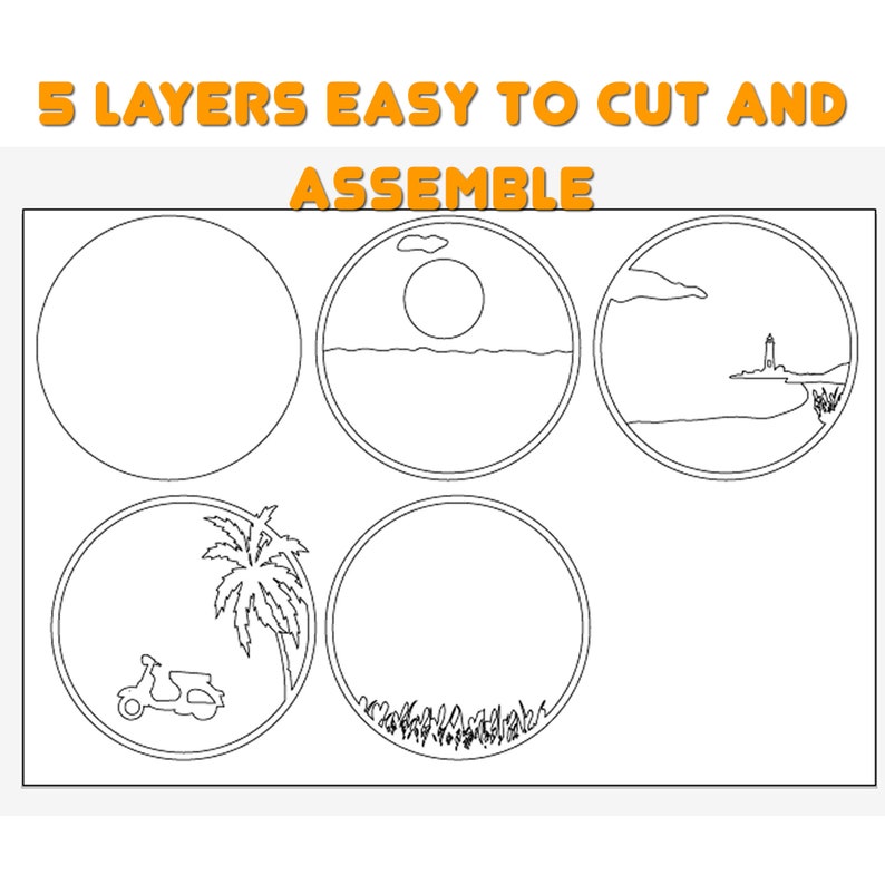 5-layer Wallboard Laser Cut File. Sunset and Motorcycle Themed - Etsy