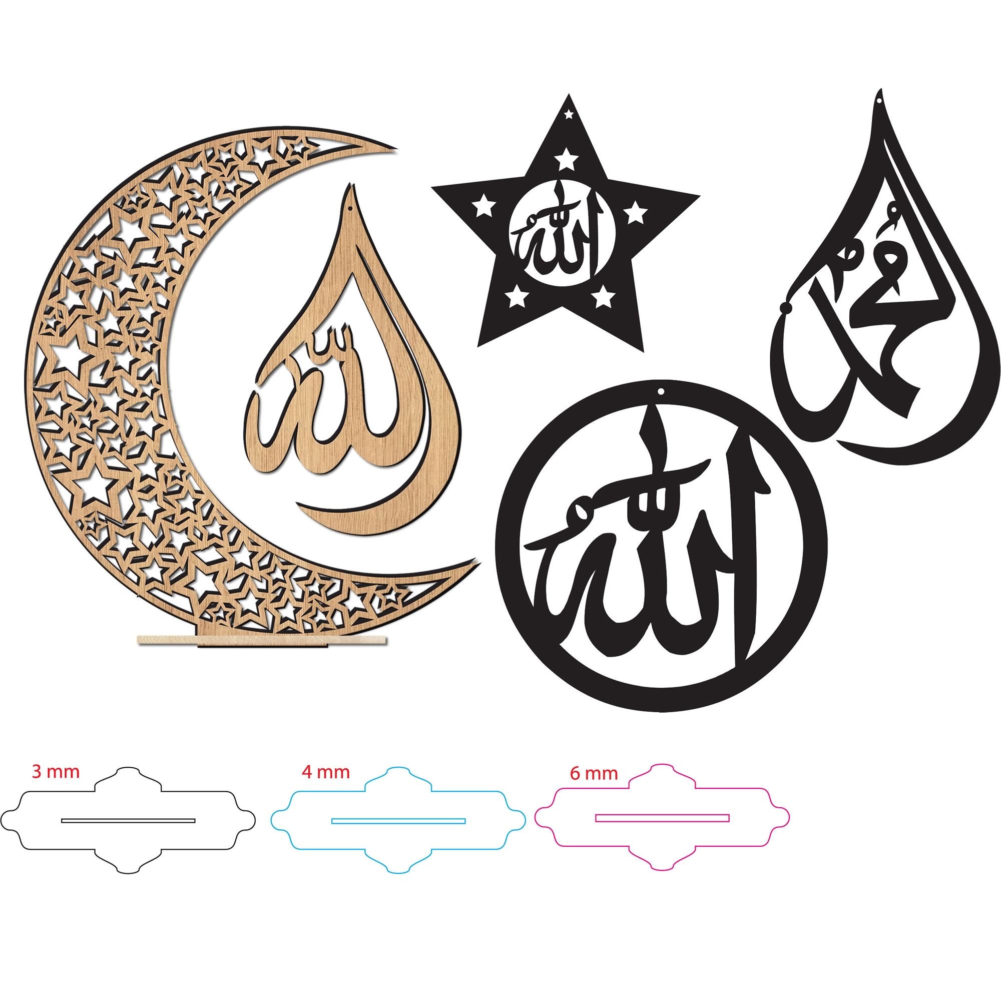 Moon Star, Four Hanging Accessories With Allah and Muhammad ...