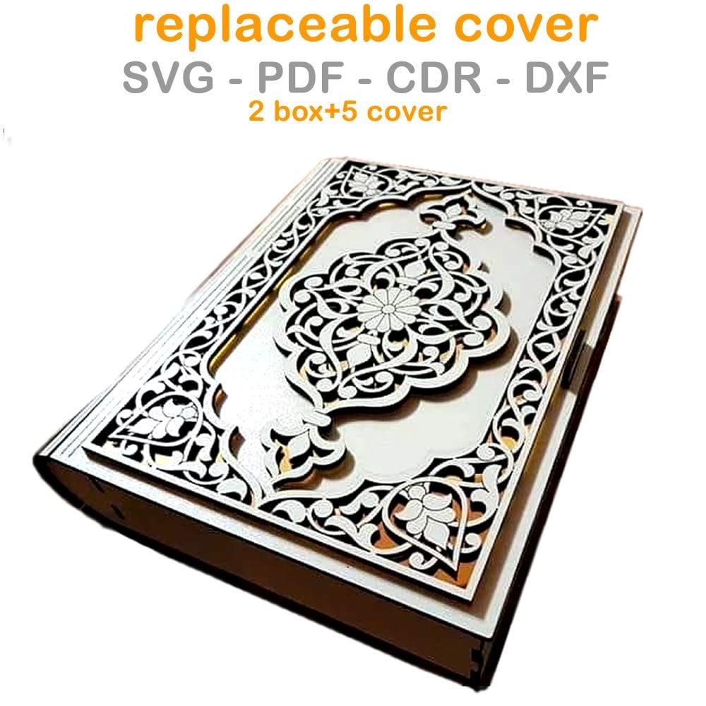 2 Book Box 5 Cover, Wood Book Laser Cut Files. Customizable Name or ...