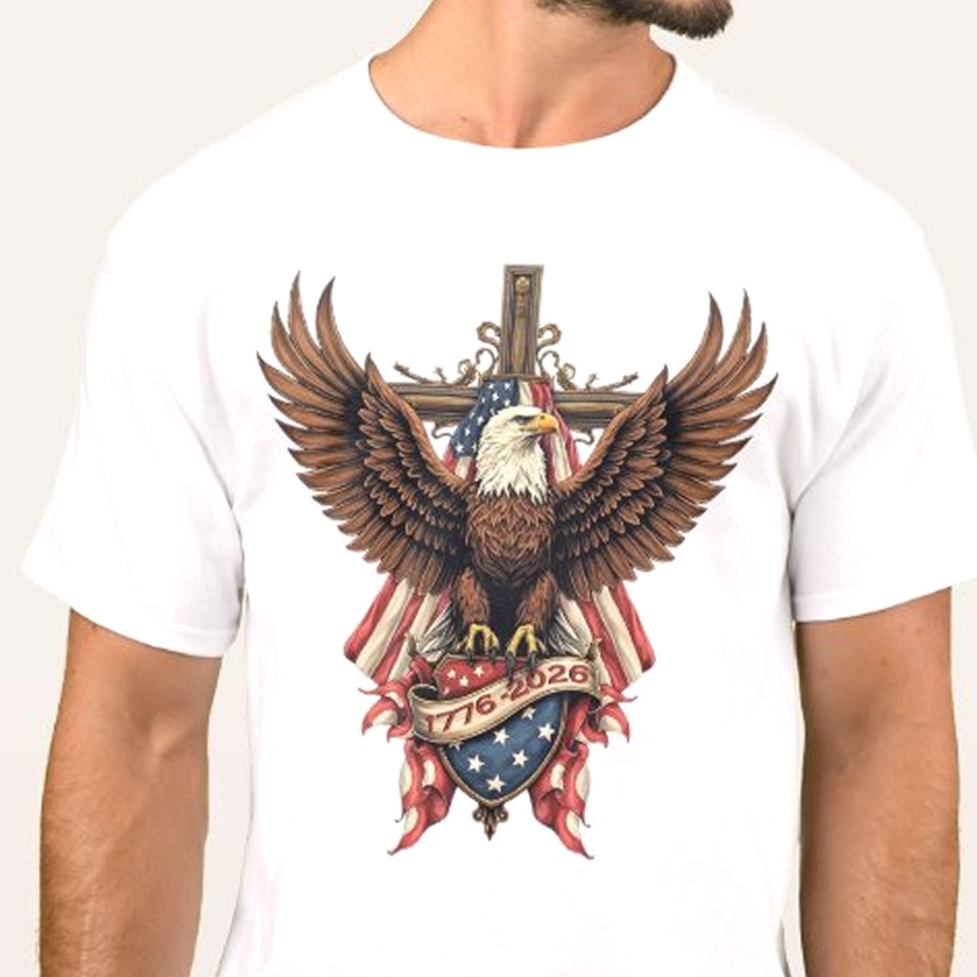 Majestic Bald Eagle With US Flag and Cross, Symbolizing Faith, Freedom ...