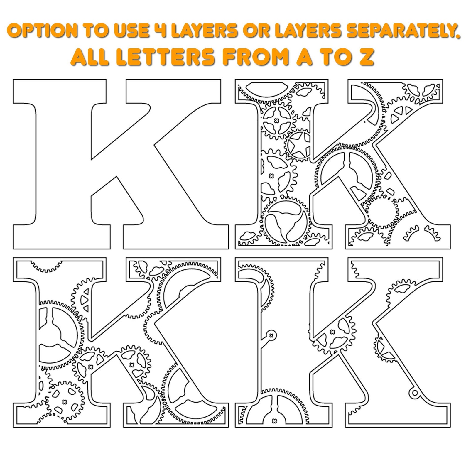 Gear Font Alphabet Set Laser Cut File. Gear Letters With Layer Options ...