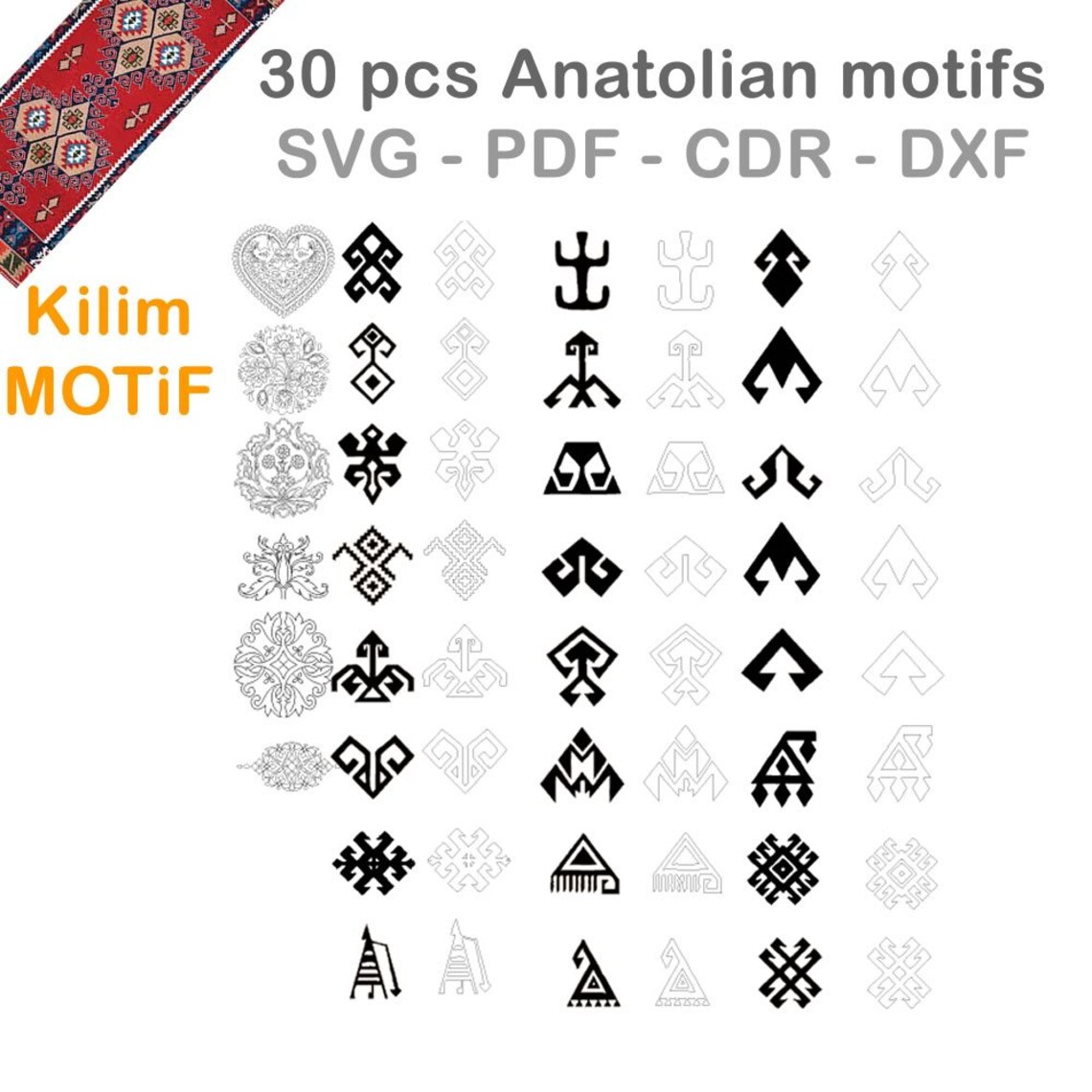 30 Pcs Anatolian Motifs. Turkish Ethnic Patternsturkish Rug | Etsy