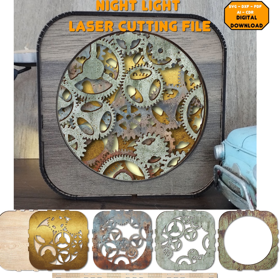 3 Layer Gear Wheel Night Light Laser Cutting File. Gear Wheel Night ...