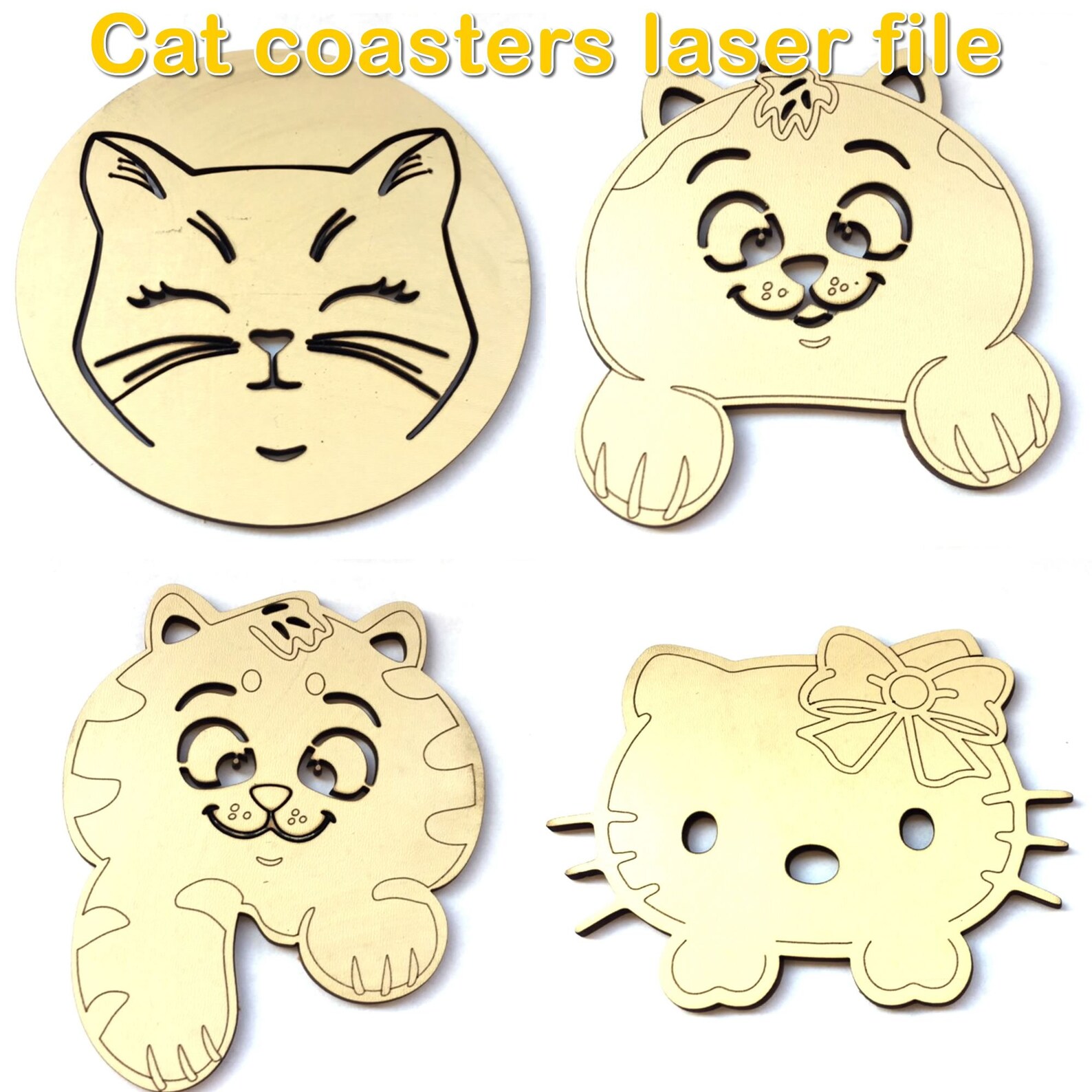Laser Cut Cat Coasters,10 Cats, Vector File. PNG - SVG- PDF - Cdr - Ai ...