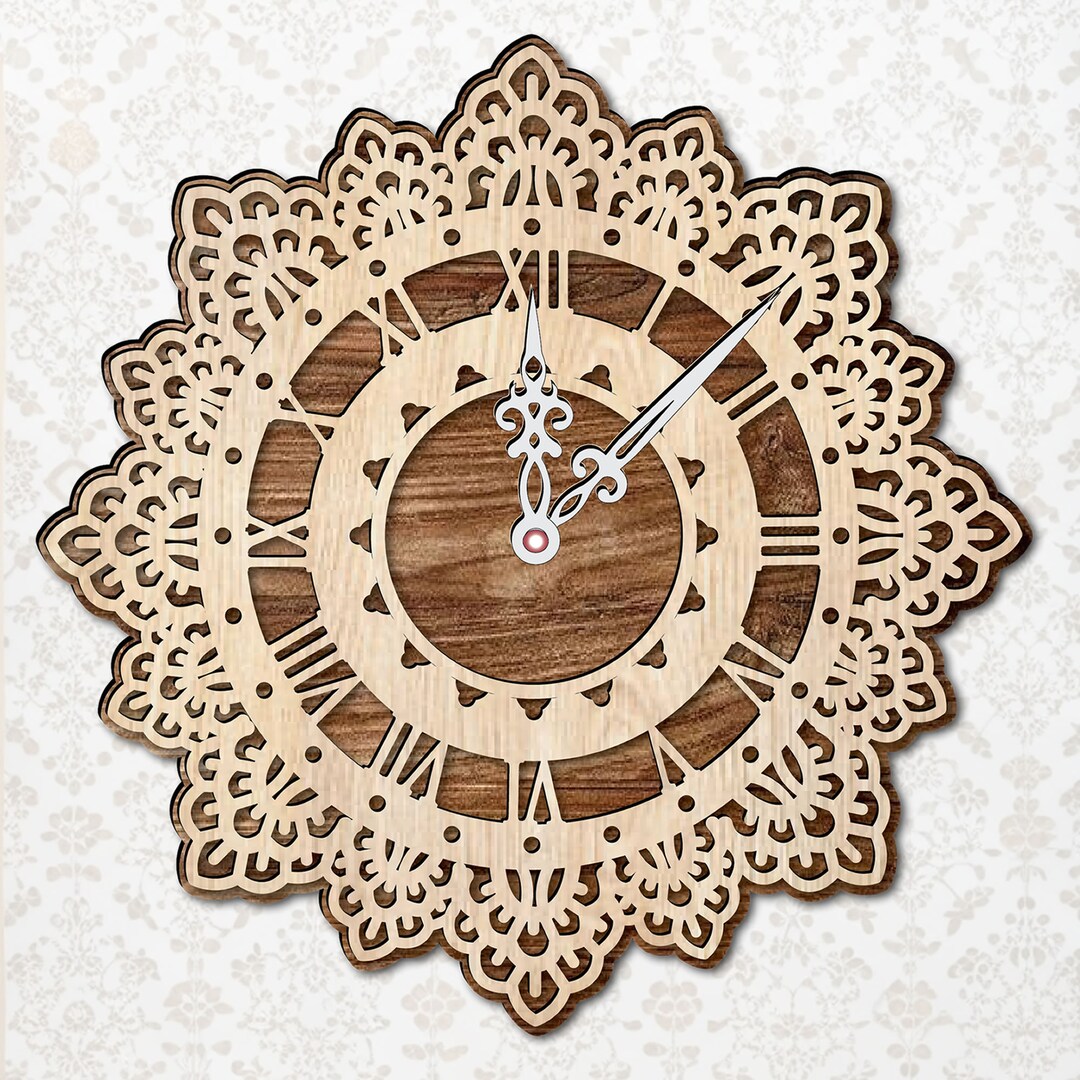 Wooden Laser Cut Wall Clock. Wood Carved Wall Clock. Lace Wall Clock ...