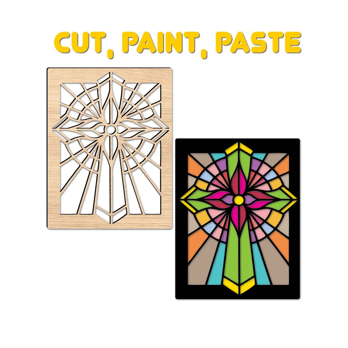 Laser Cut Stained Glass Cross. Laser Cut Paintable Cross. - Etsy