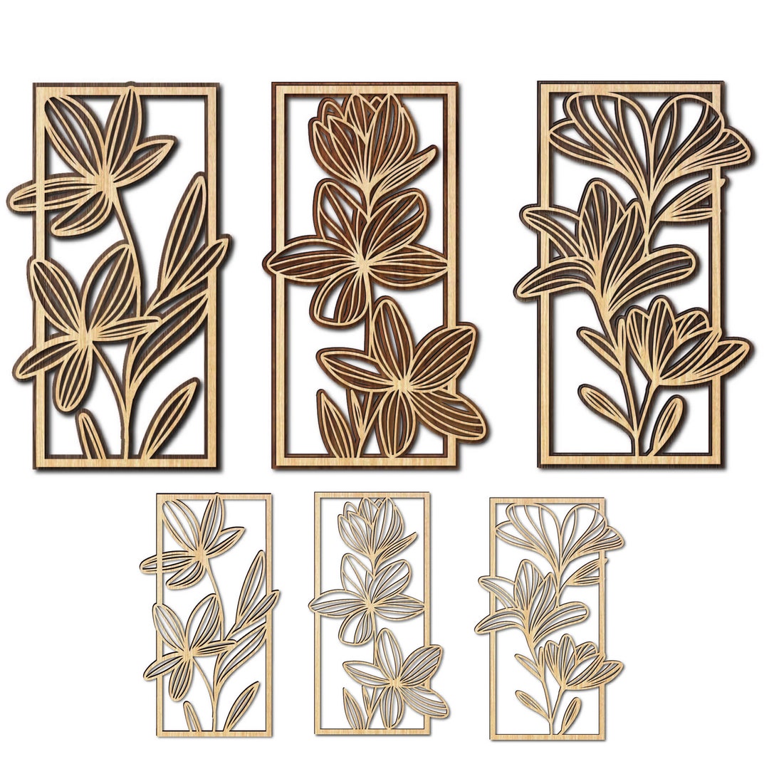 1 or 2 Layers Optional, Flower Wall Panel Set of 3. Flowers Wall Art ...