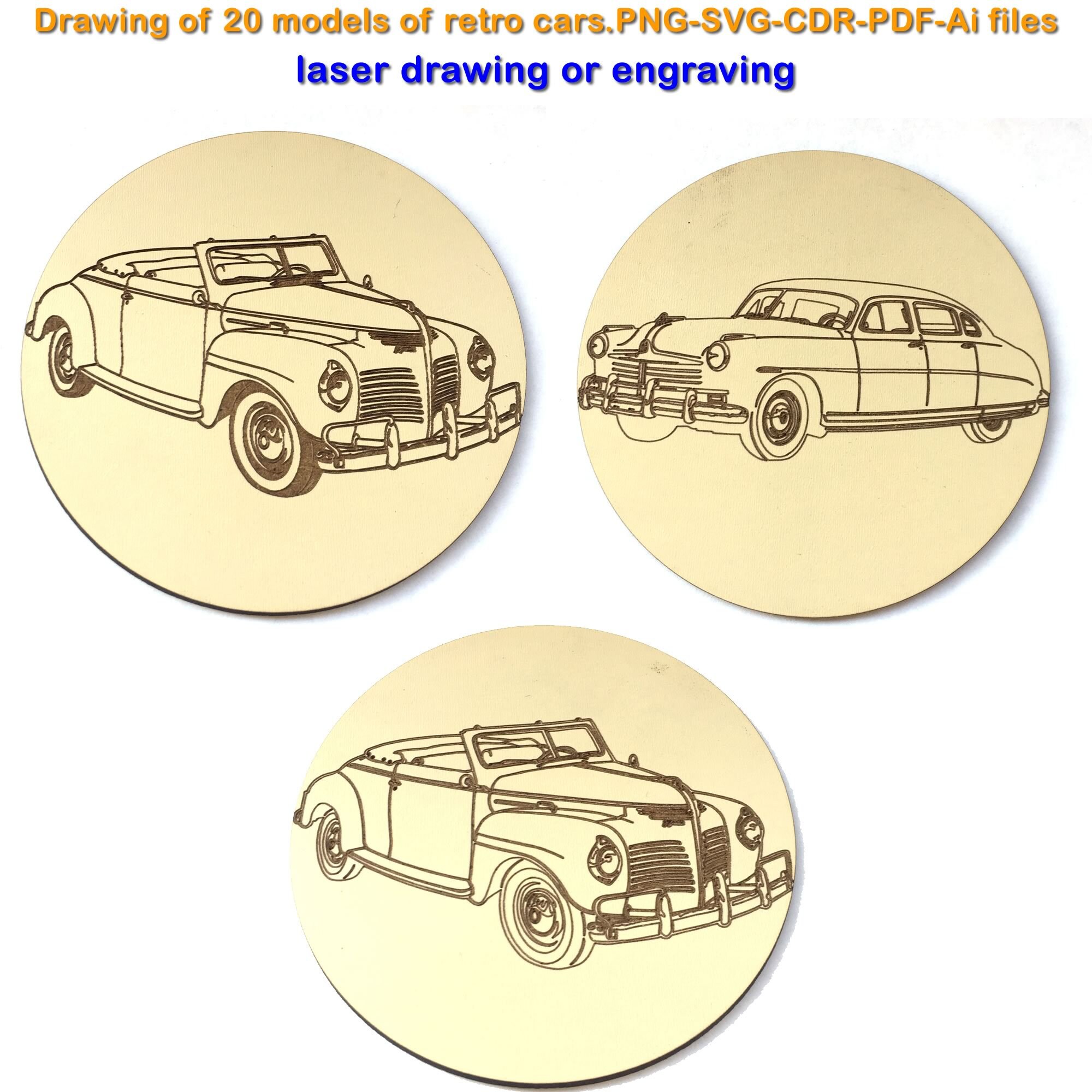 Laser Cut Coasters,retro Car, Vintage Cars Vector File. PNG - SVG- PDF ...