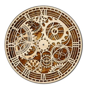 Laser Cut Wall Clock File With Layers and Gears. Layer Options. 1 and 2 ...
