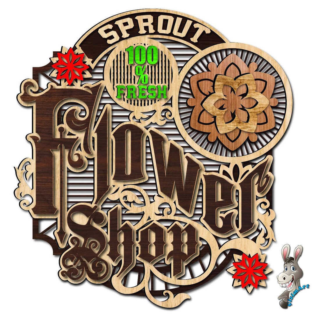 Laser Cut Flower Shop Sign. Laser Cutting File for Flower Shop. Wooden ...