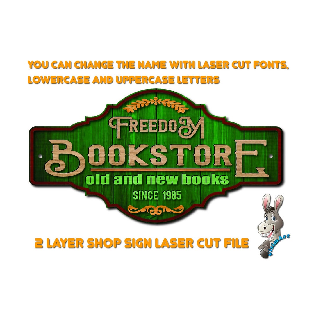 Replaceable Shop Sign Laser Cut File. Cut Ready Fonts. Bookstore Sign ...