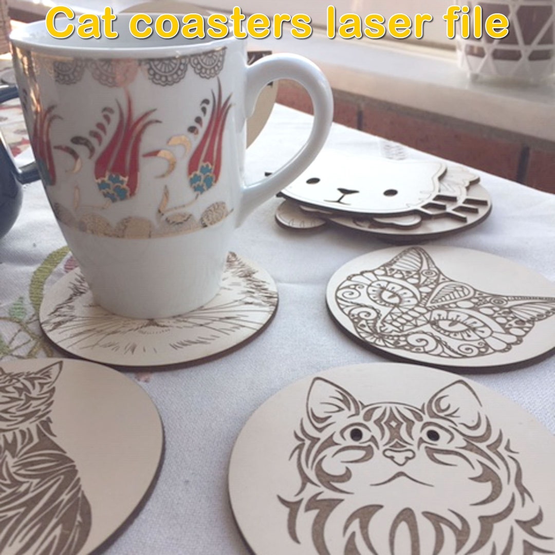 Laser Cut Cat Coasters,10 Cats, Vector File. PNG - SVG- PDF - Cdr - Ai ...