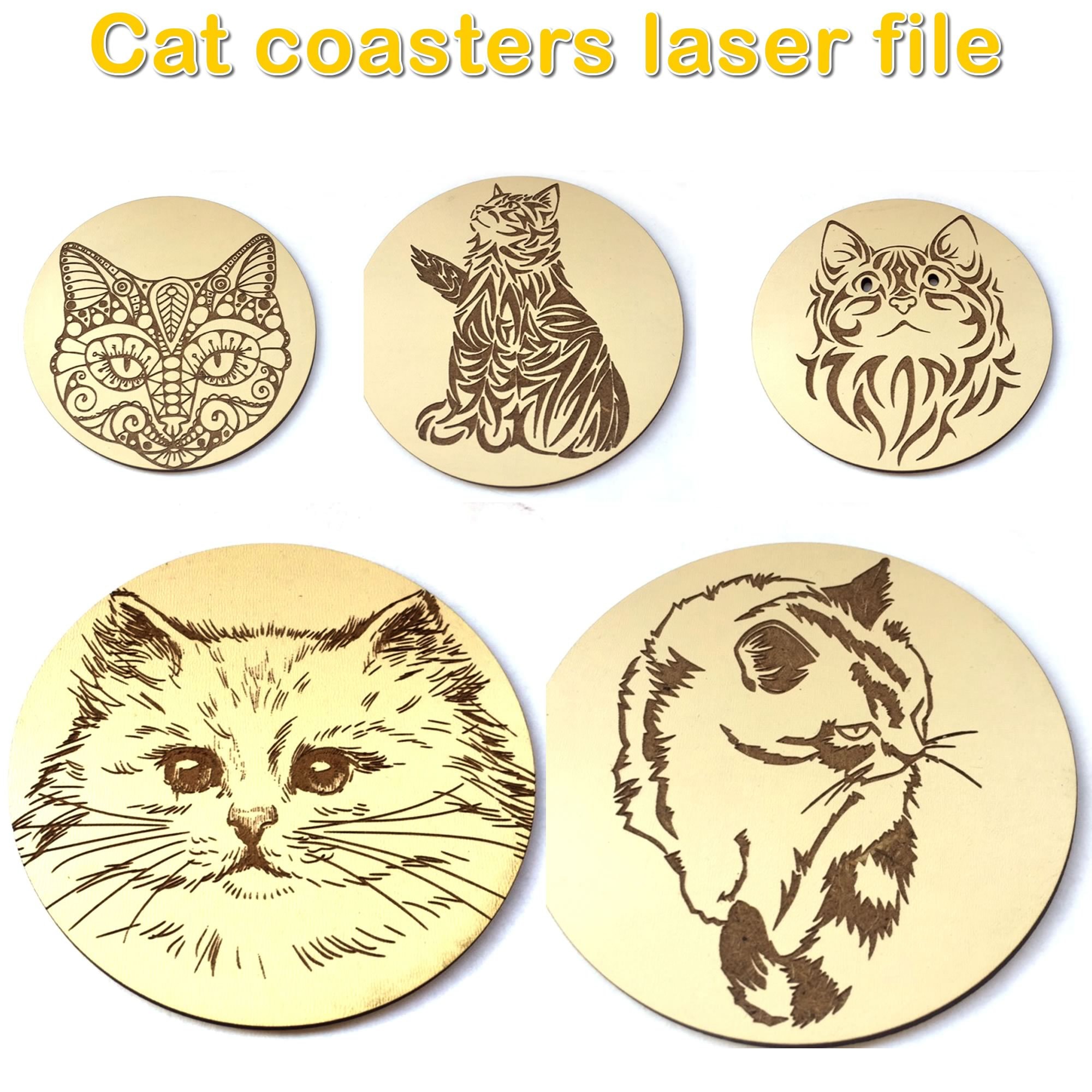 Laser Cut Cat Coasters,10 Cats, Vector File. PNG - SVG- PDF - Cdr - Ai ...
