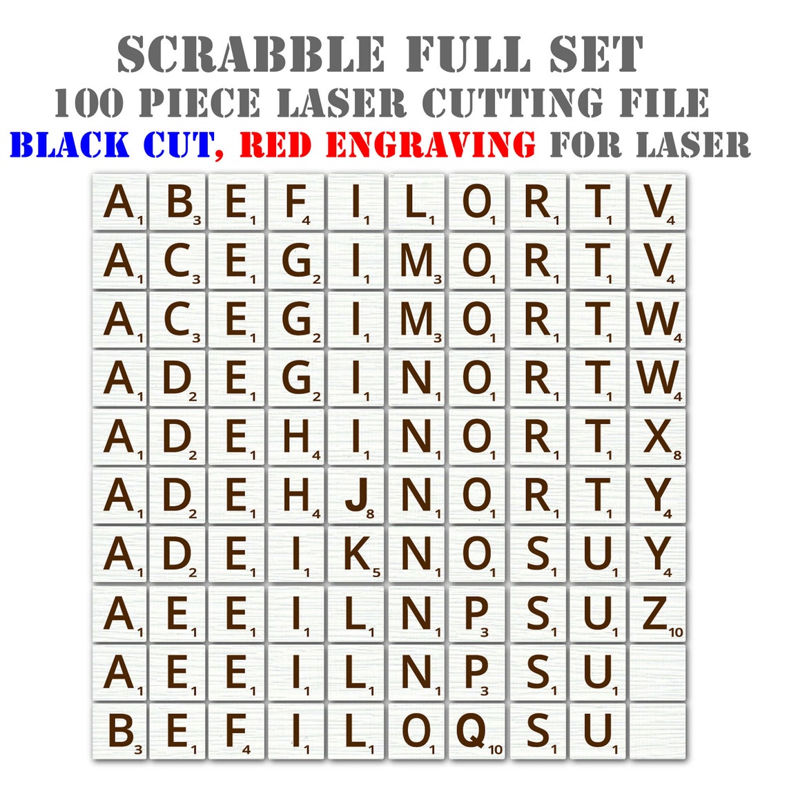 Scrabble Full Set 100 Piece Board Laser Cutting File. - Etsy