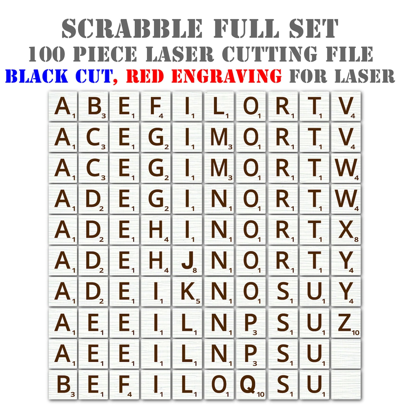 Scrabble Full Set 100 Piece Board Laser Cutting File. - Etsy
