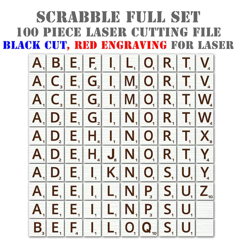 Scrabble Full Set 100 Piece + Board Laser Cutting File. Scrabble Svg ...
